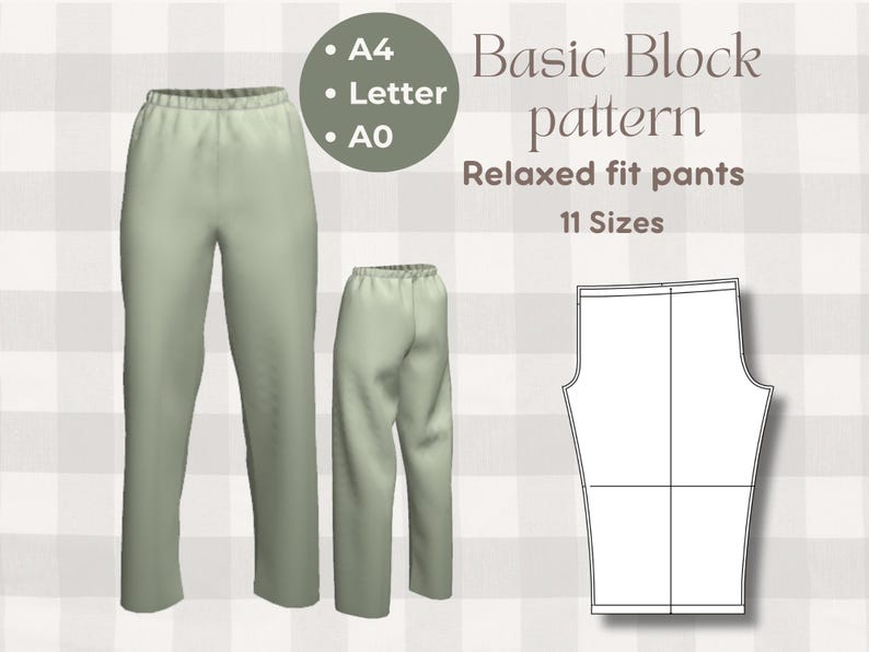 Easy Pajama Pants Pattern PDF Beginner Sewing Large Size Plus Clothing ...