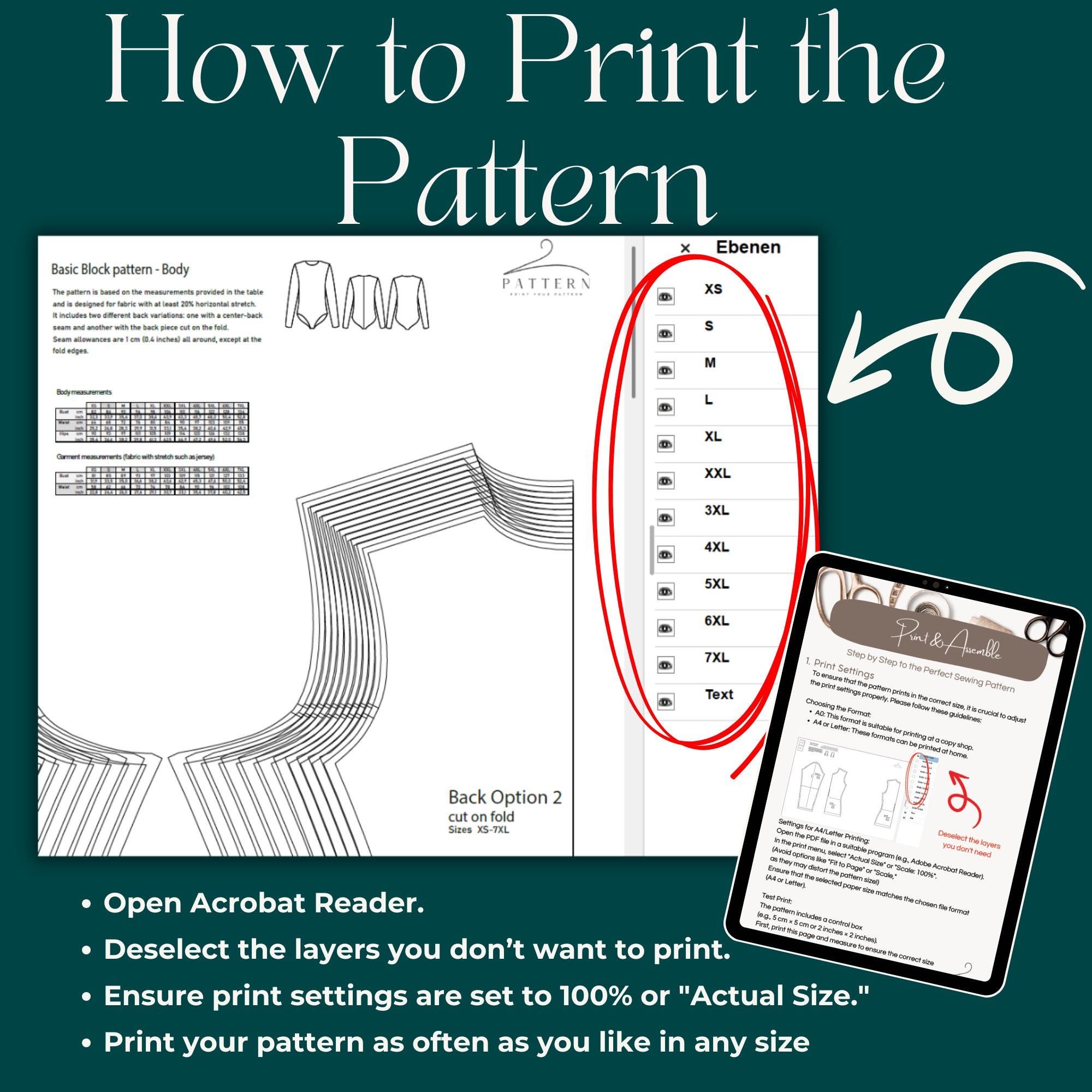 Body Block Pattern for Custom Fit PDF Sewing Block XS-7XL, A4, A0 Us ...