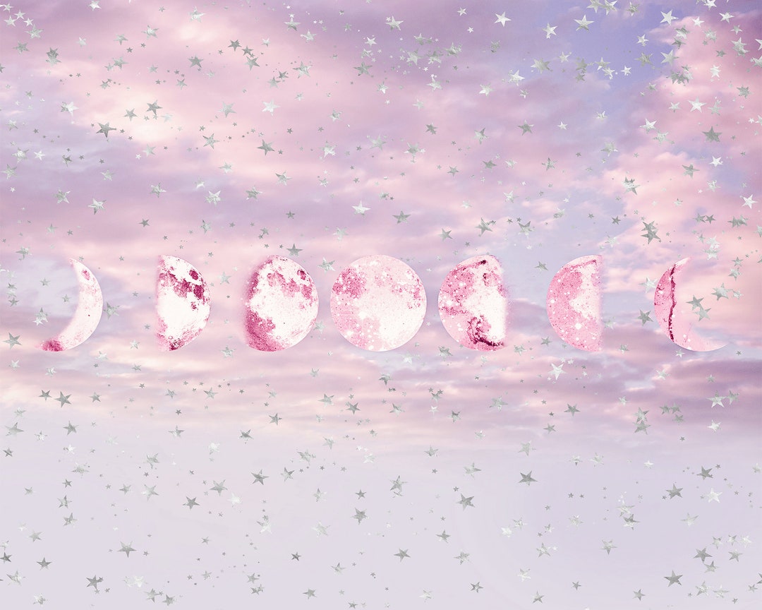 Lilac Moon Phases Art Print Starry Sky Teen Girl Celestial Decor Tween ...
