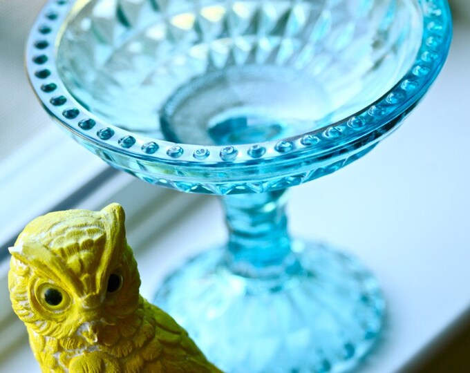 Vintage Blue Glass Compote With Pedestal - Etsy
