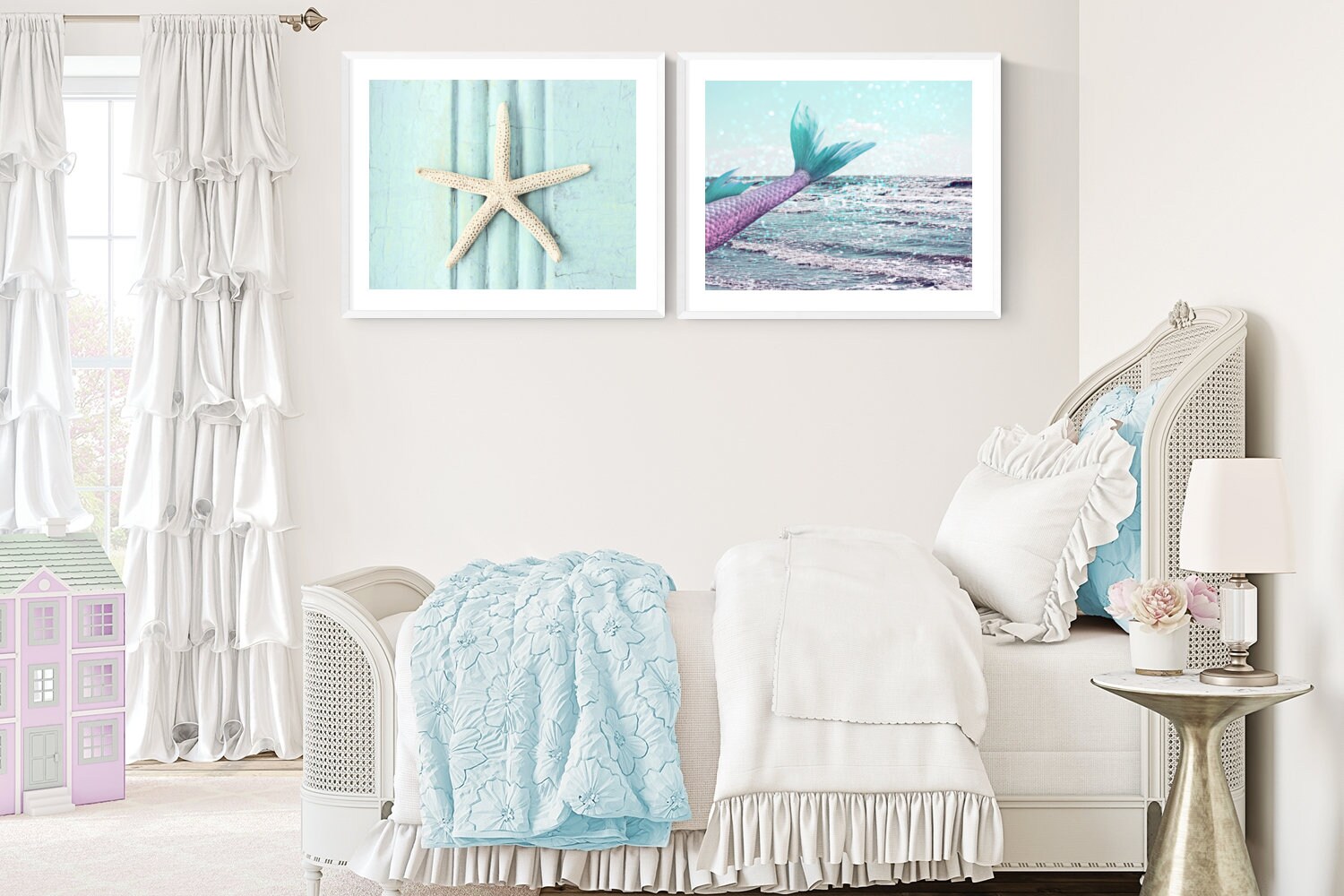 Mermaid starfish print set of 2 under the sea artwork coastal | Etsy