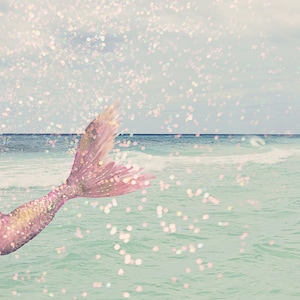 Pink Mermaid Tail Photos Mermaid Decor Pink Art Girl Room Mermaid ...