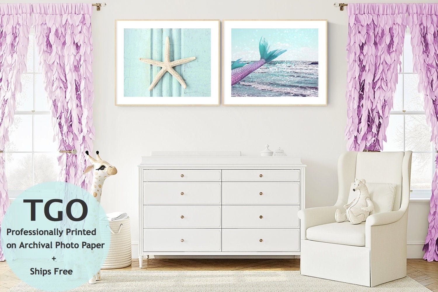 Mermaid starfish print set of 2 under the sea artwork coastal | Etsy