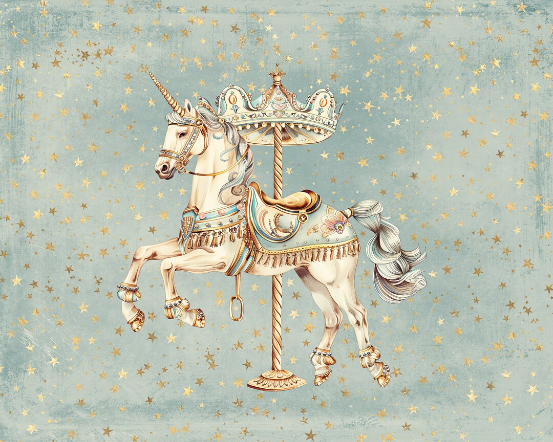 Horse Carousel Print Toddler Girl Room Merry Go Round Art Fairy Tale ...