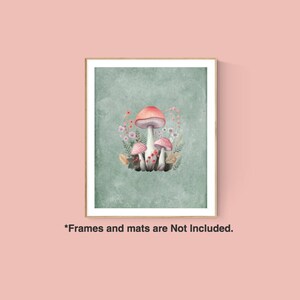 Pink Green Woodland Mushroom Print Wall Art Girls Room Decor Nature ...