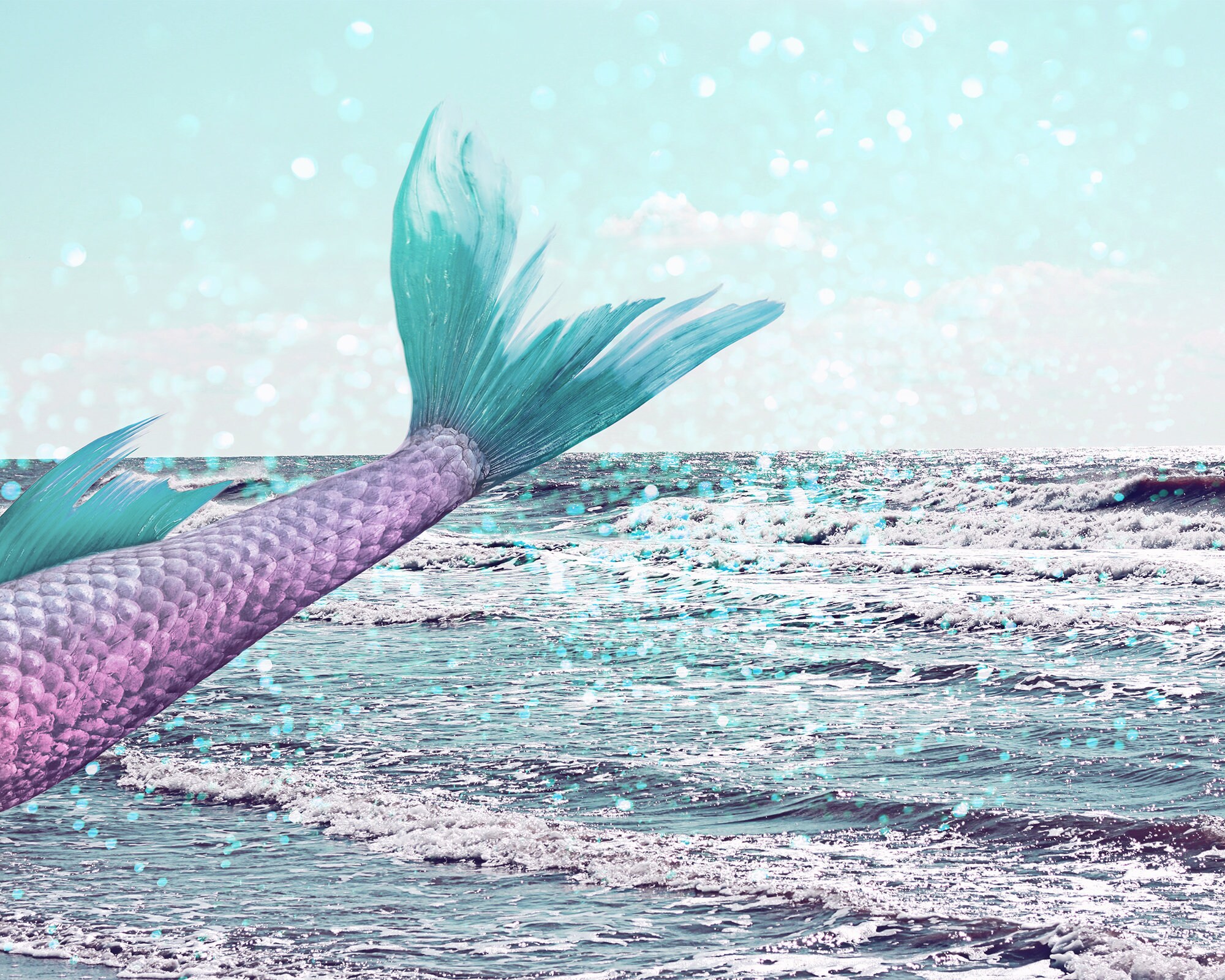 Mermaid starfish print set of 2 under the sea artwork coastal | Etsy