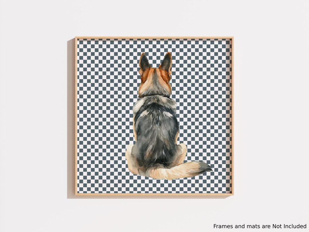 German Shepherd Watercolor Art Print: Checkered Dog Wall Decor - Etsy