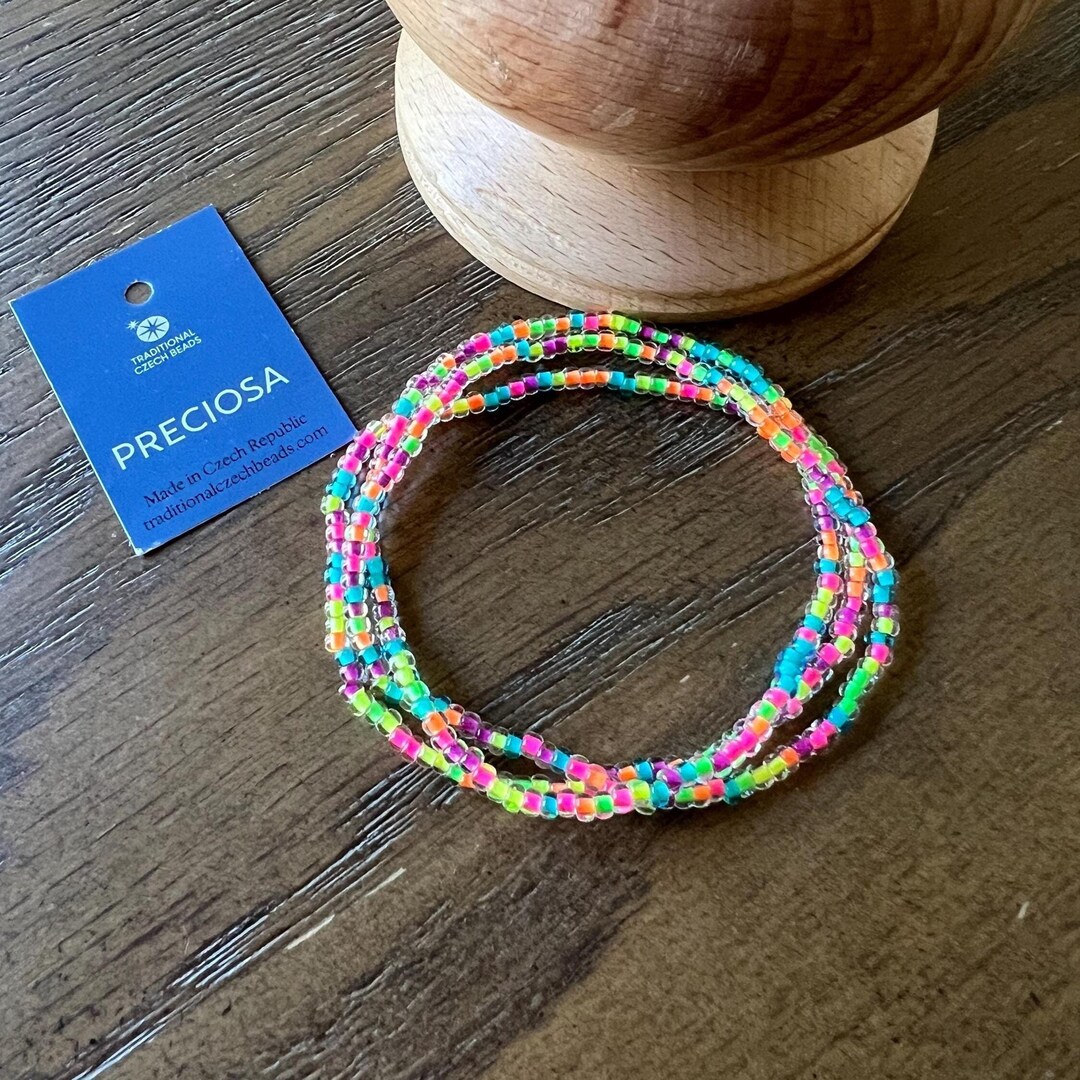 Neon Seed Bead Stretchy Bracelets Stack of 3 Beaded Bracelets Gift for ...