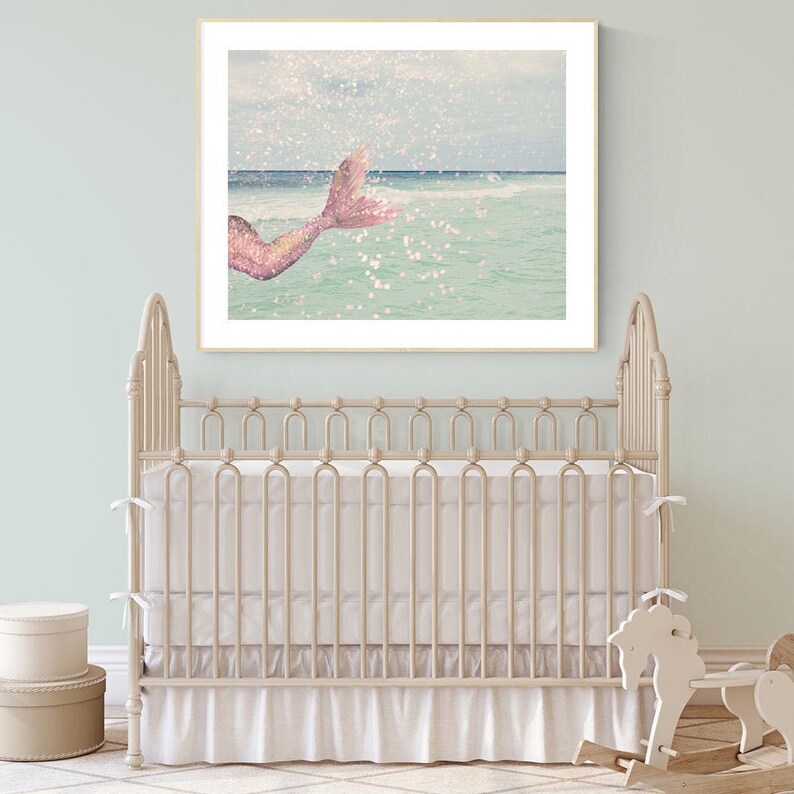 Pink mermaid tail photos mermaid decor pink art girl room | Etsy