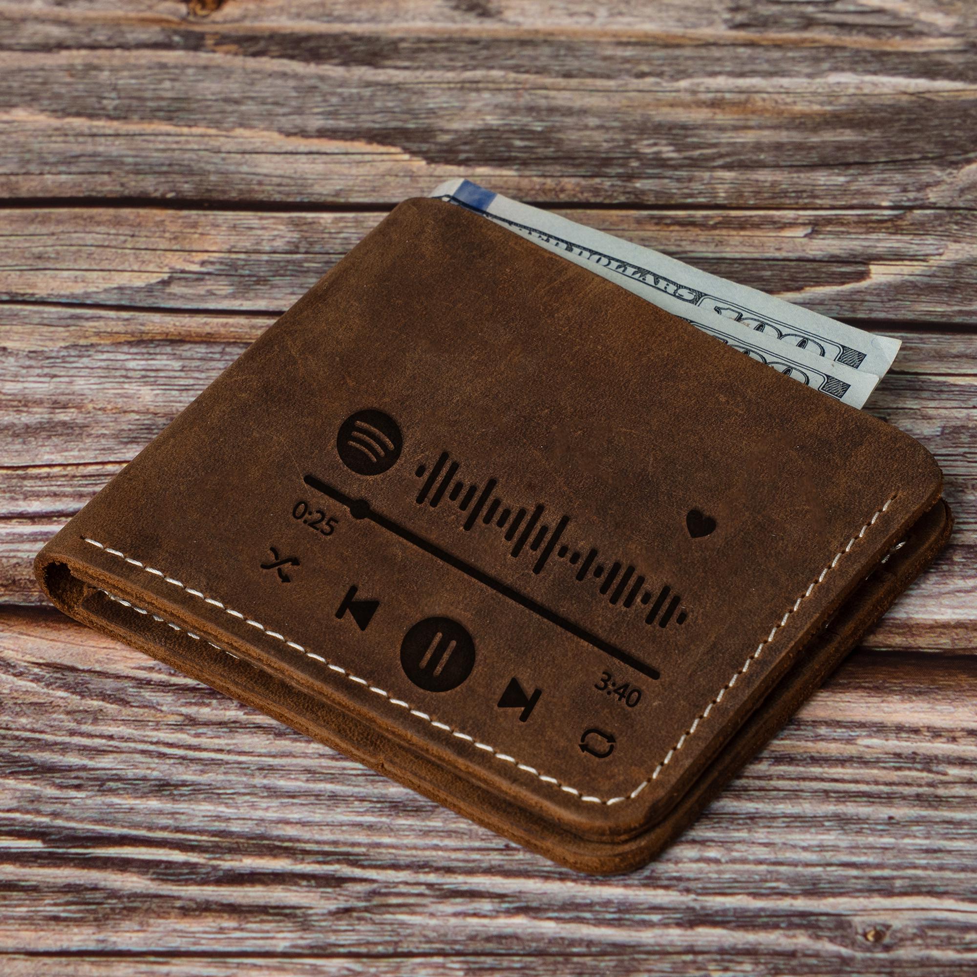 Personalized Leather Spotify Wallet - Custom Song Code Engraved - Etsy