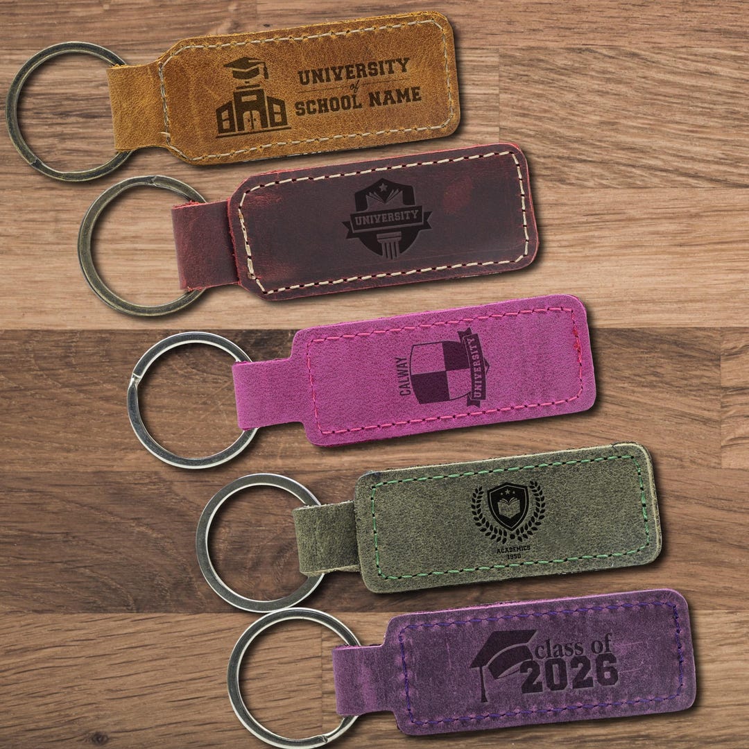 Collegiate Leather Keychain - Personalized University Logo, University ...