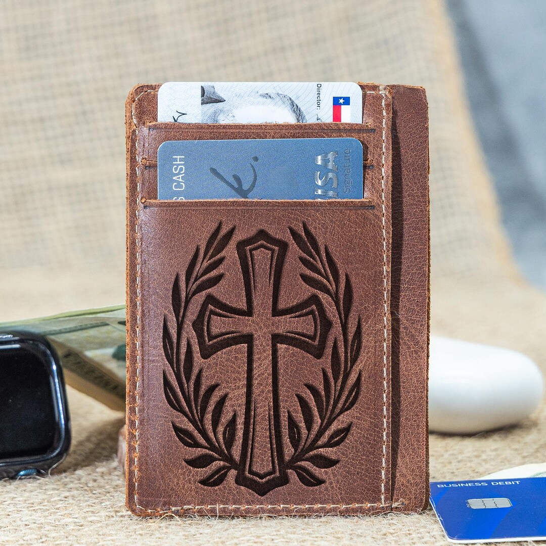 Custom Bible Verse Wallet With Cross, Engraved Leather Card Holder ...