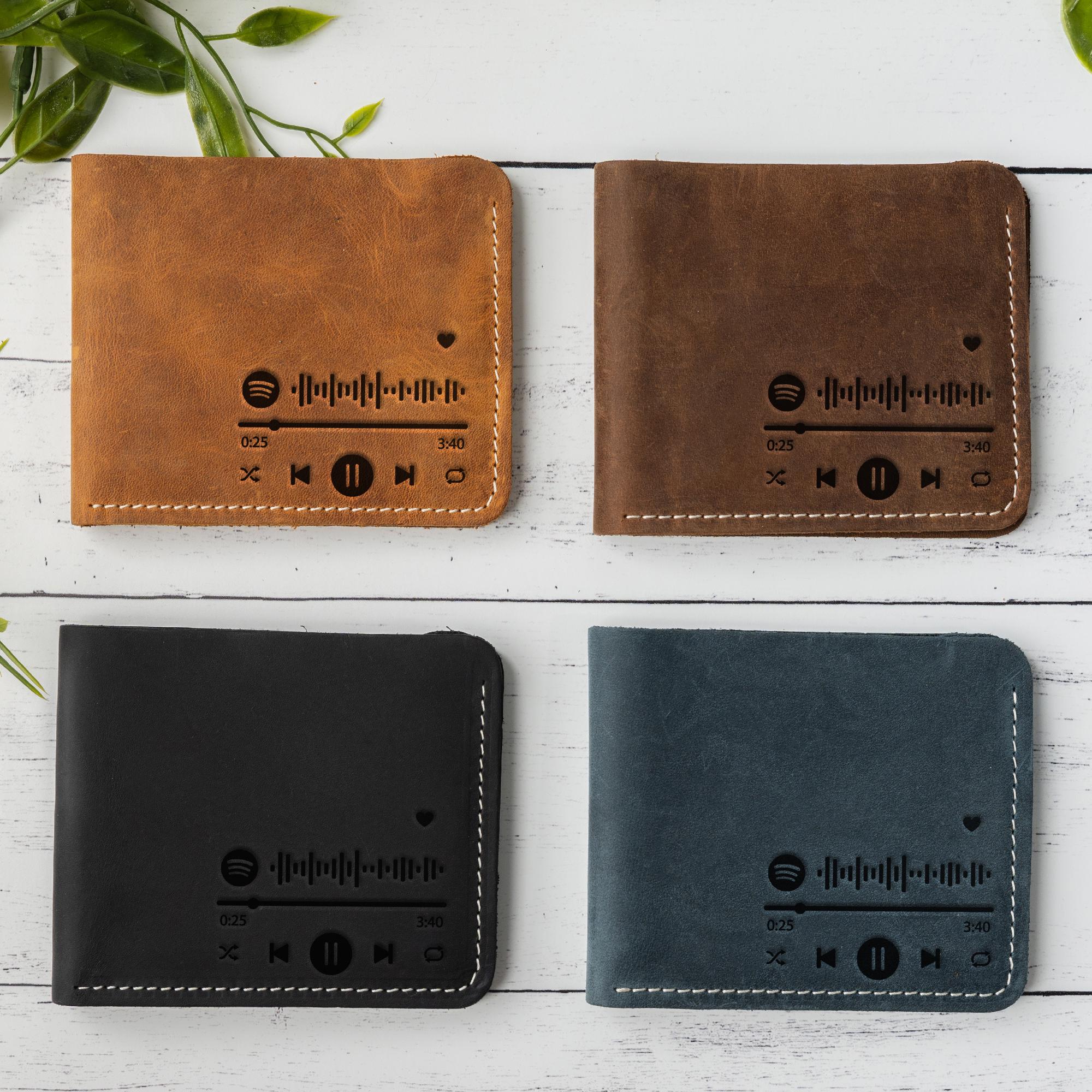 Personalized Leather Spotify Wallet - Custom Song Code Engraved - Etsy