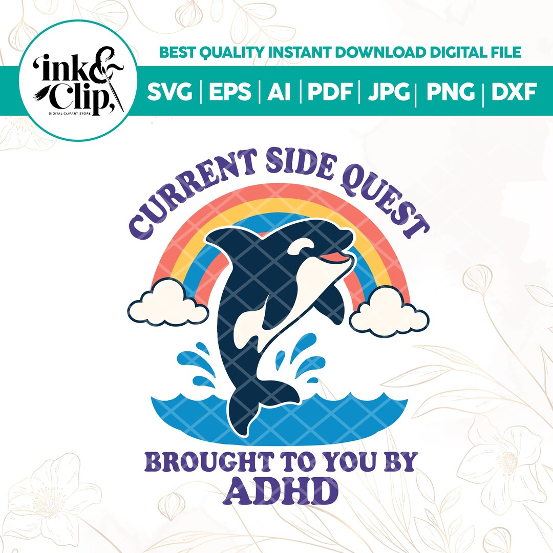 Funny ADHD Png, Side Quest PNG, Trendy Animal Sublimation Design,mental ...