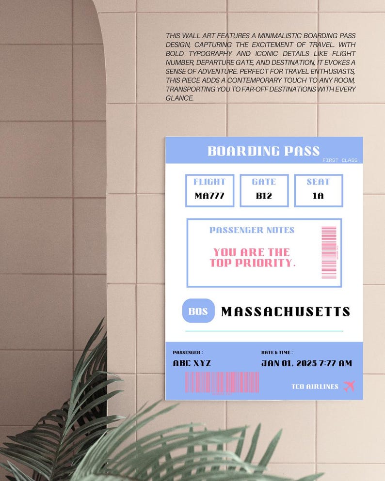 Personalized Boarding Pass Wall Decor - Customizable Flight Ticket Art ...