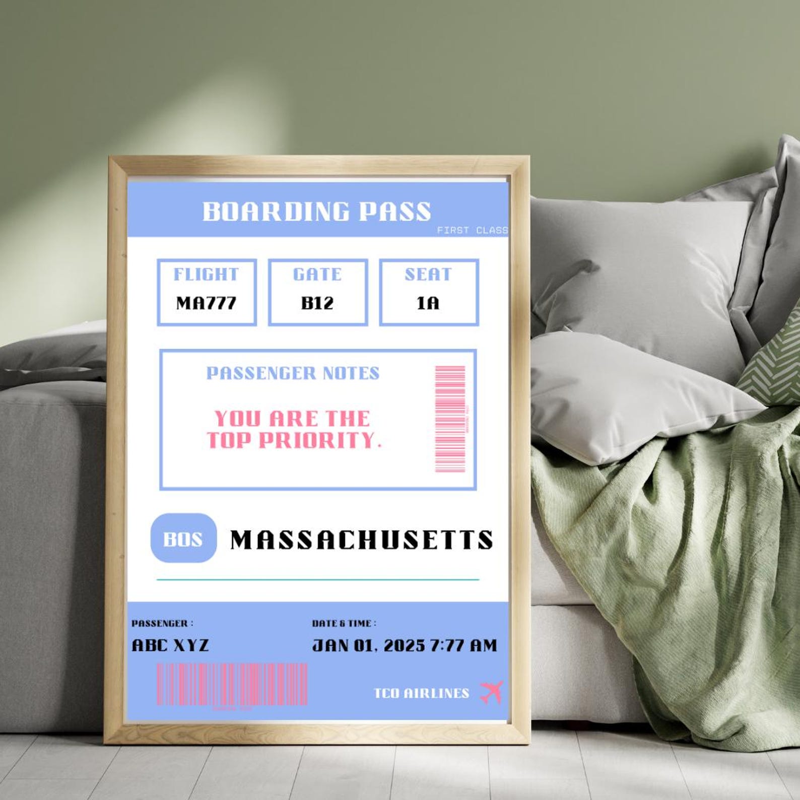 Personalized Boarding Pass Wall Decor - Customizable Flight Ticket Art ...