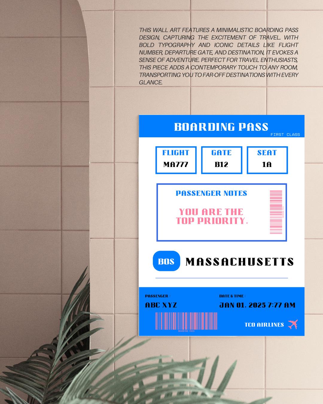 Personalized Boarding Pass Wall Decor - Customizable Flight Ticket Art ...
