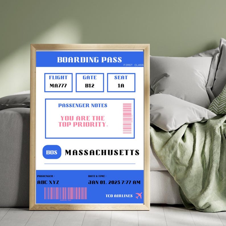 Personalized Boarding Pass Wall Decor - Customizable Flight Ticket Art ...