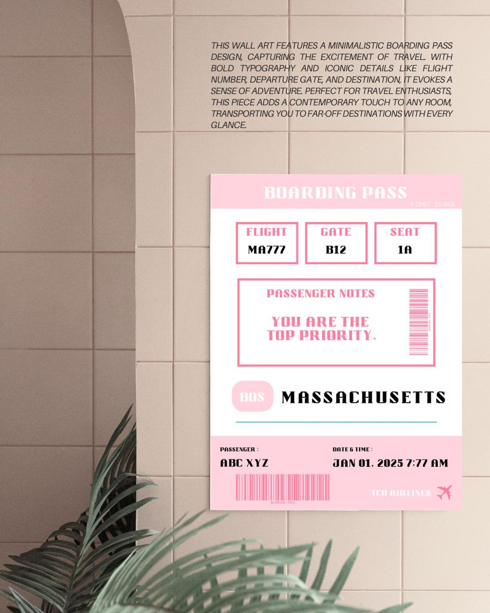 Personalized Boarding Pass Wall Decor - Customizable Flight Ticket Art ...