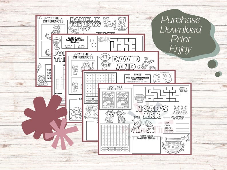 Old Testament Activity Pages: Bible Story Puzzles & Coloring (printable ...