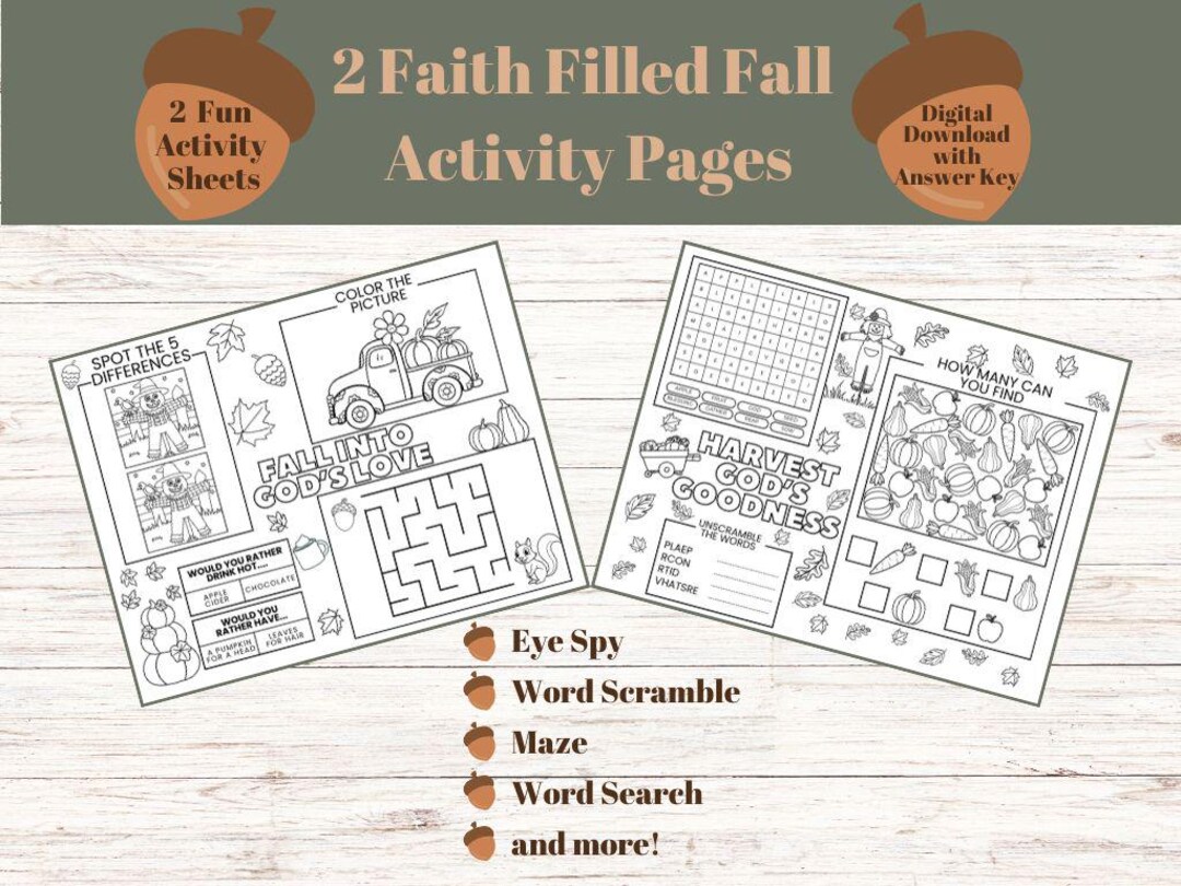 Fall Themed Activity Pages for Kids, 2 Faith Based Printable Puzzle ...