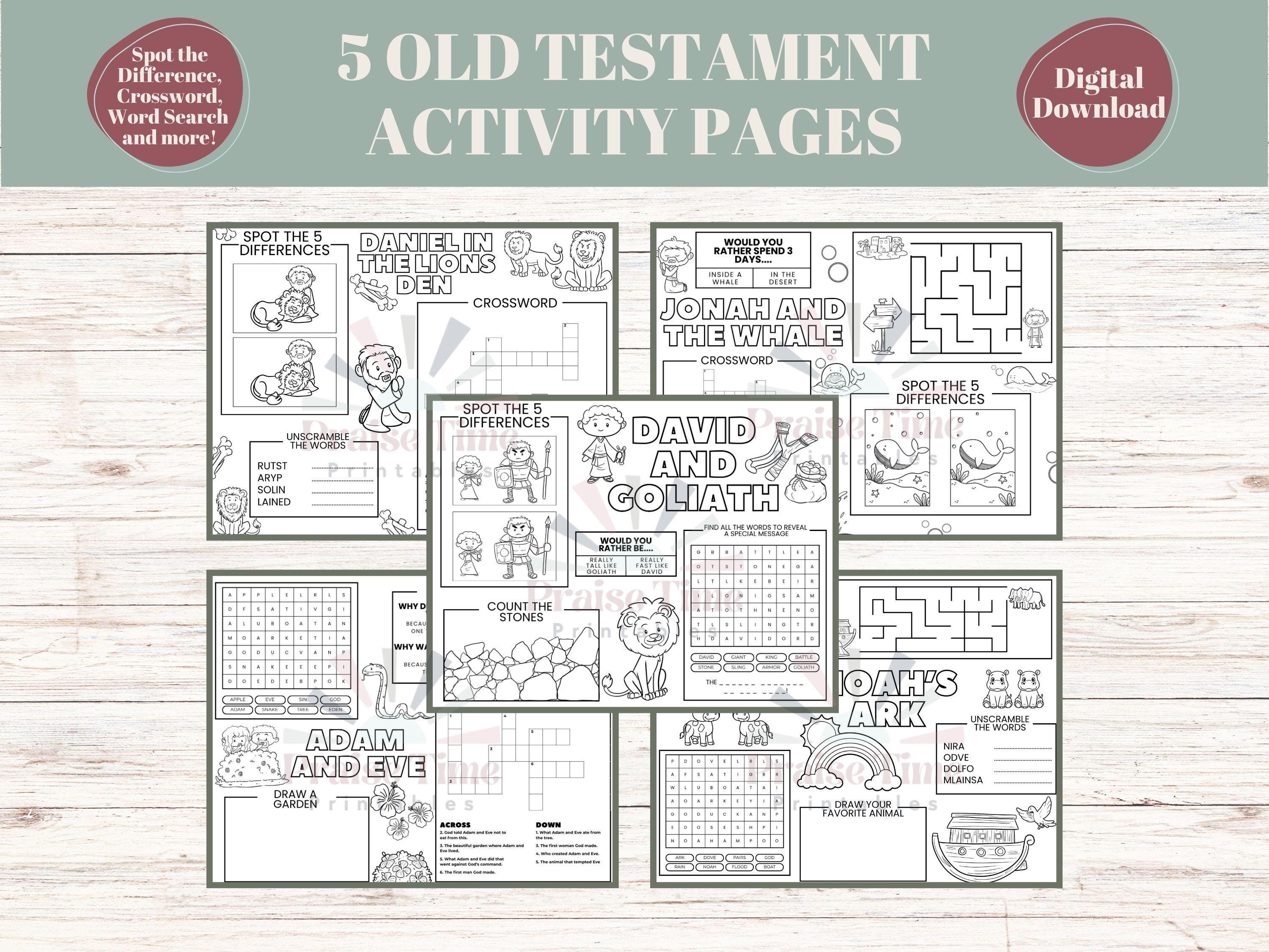 Old Testament Activity Pages: Bible Story Puzzles & Coloring (printable ...