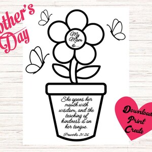 Mother's Day Printable Craft, Christian Mother's Day Activity, Bible ...