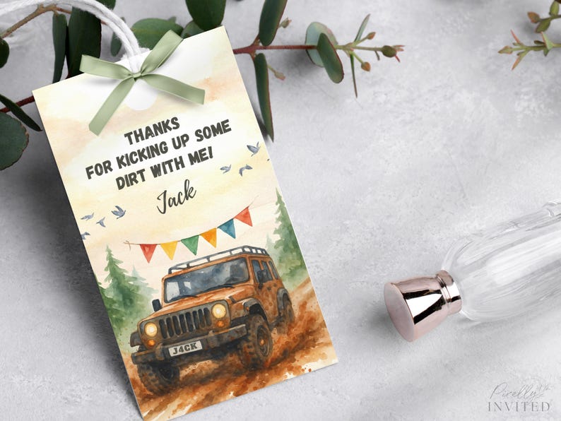 Off-road Birthday Thank You Tags - Kids Jeep Party Favor Tags ...