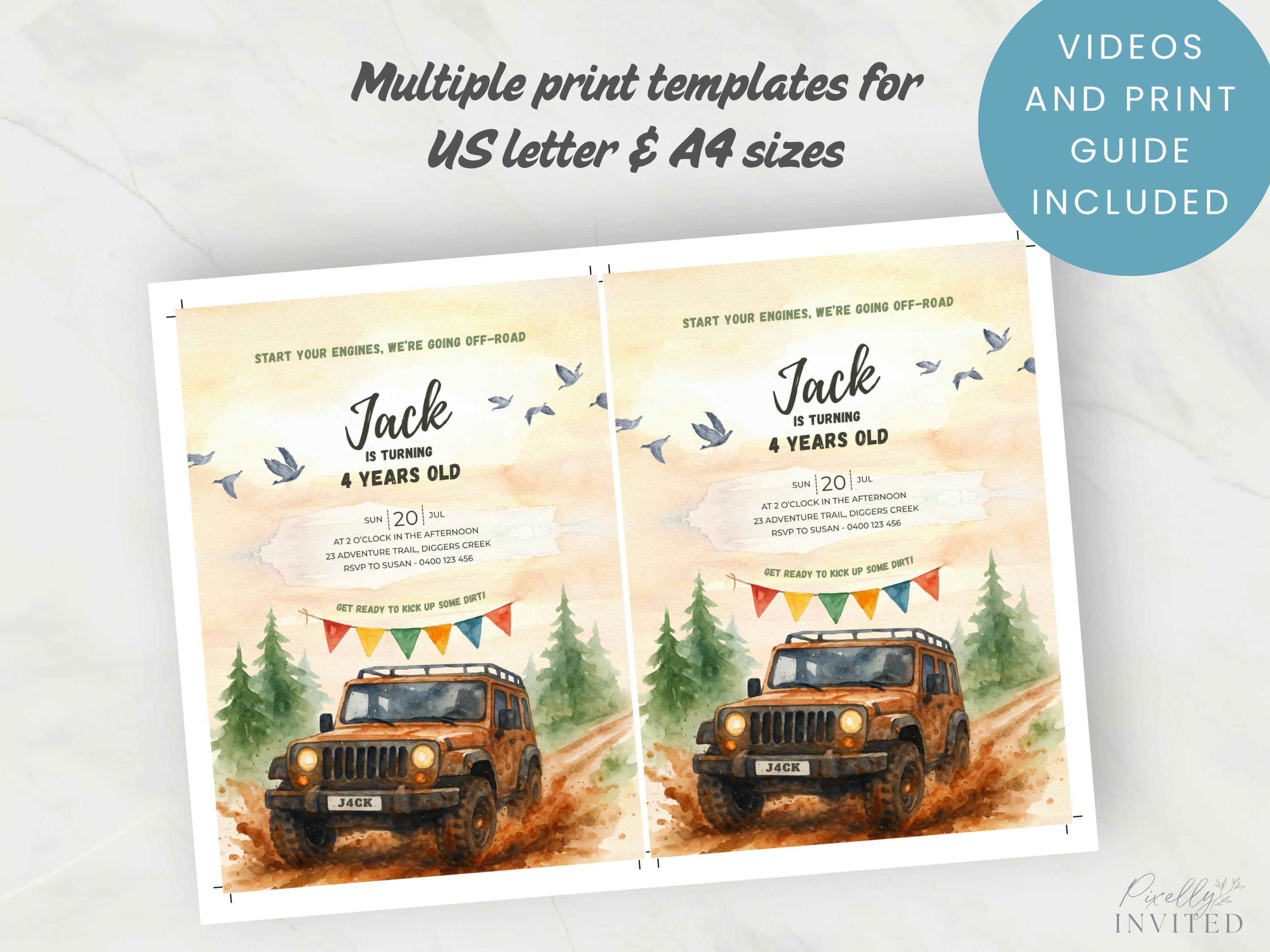 Off-road Birthday Invitation - Editable Jeep Party Template for Boys ...