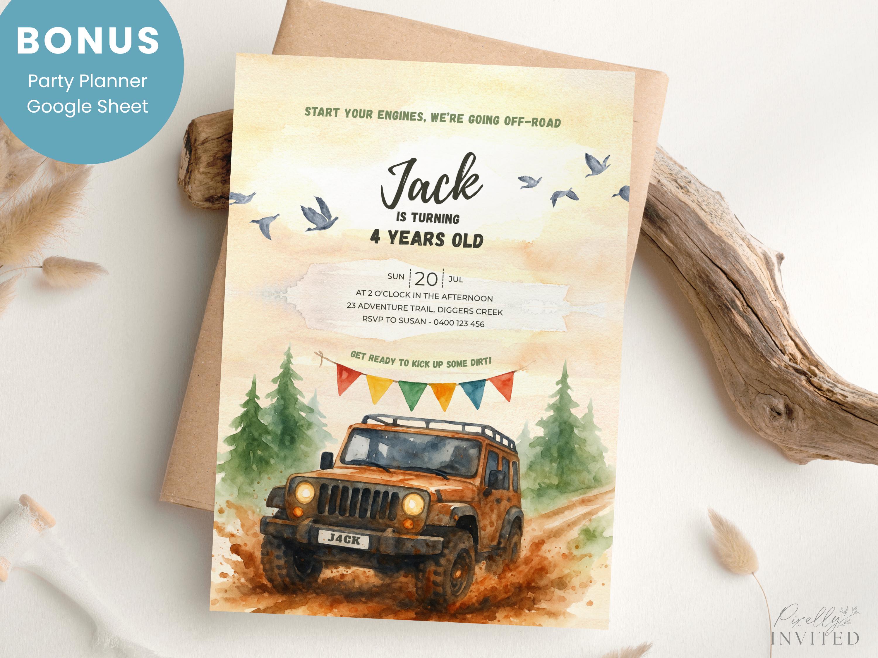 Off-road Birthday Invitation - Editable Jeep Party Template for Boys ...