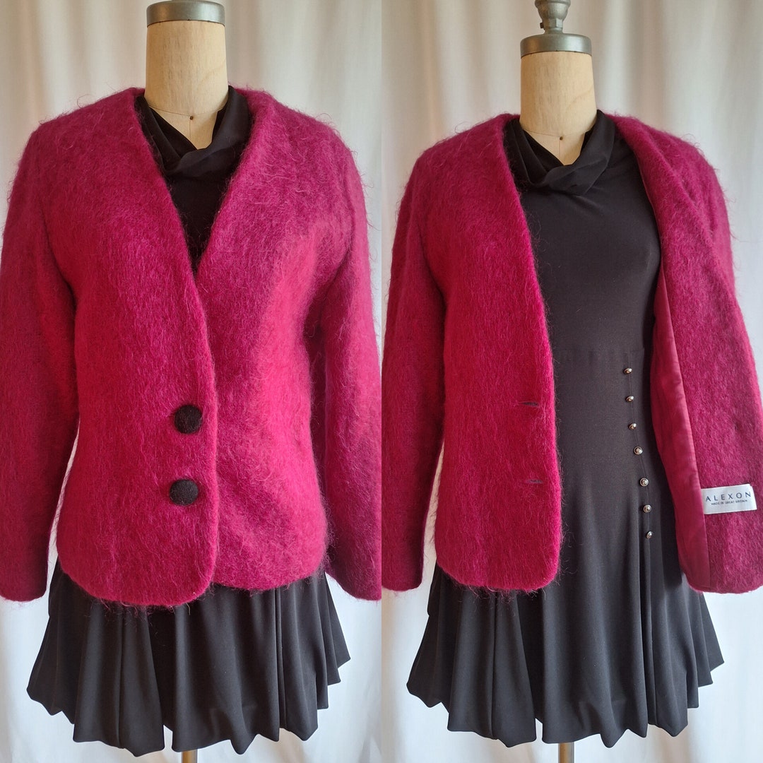 80s Deep Plum Alexon Mohair Wool Jacket Sweater Coat Minimalist Spring ...