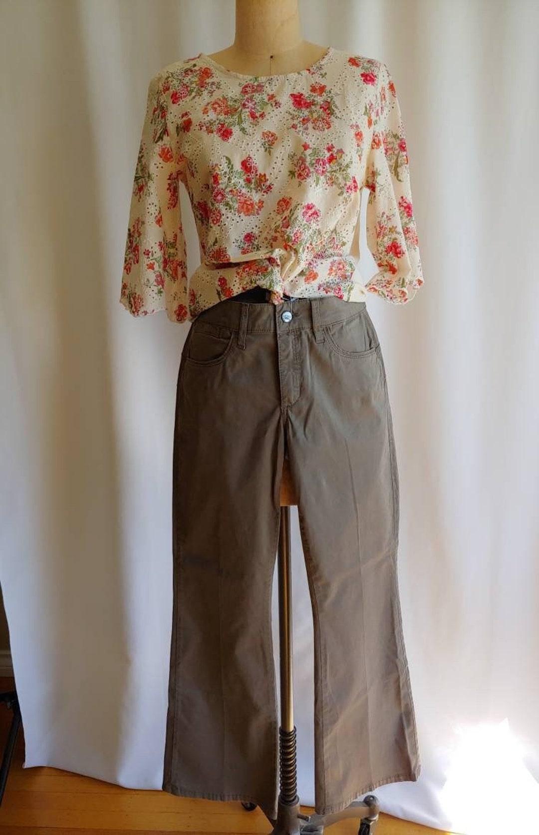 Liu Jo Italian Khaki Brown Bellbottom Pants Cotton Poplin Jeans 30 - 31 ...