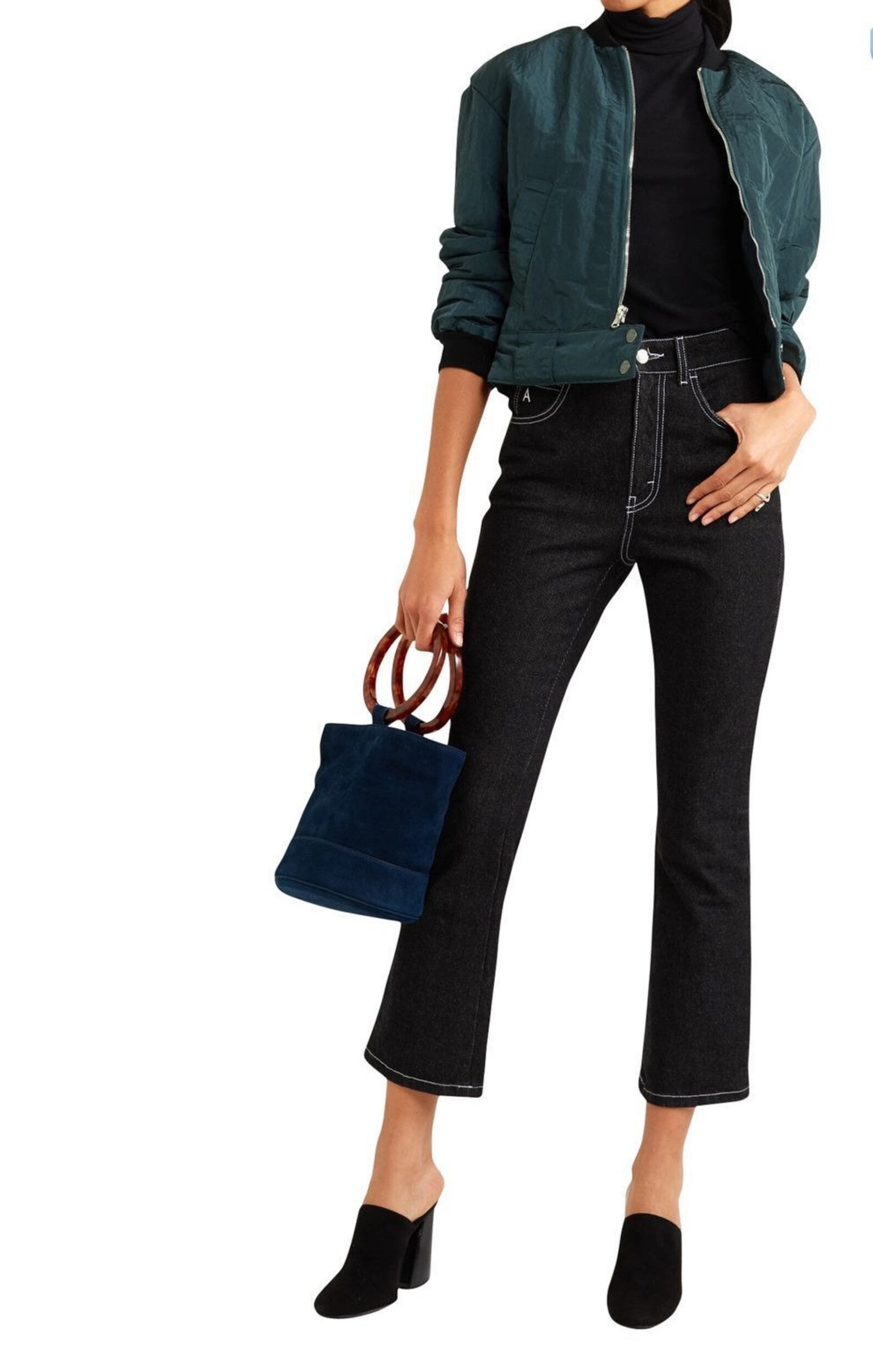 DEADSTOCK Teal Blue Crumpled Designer Bomber Jacket Minimalist Cropped ...