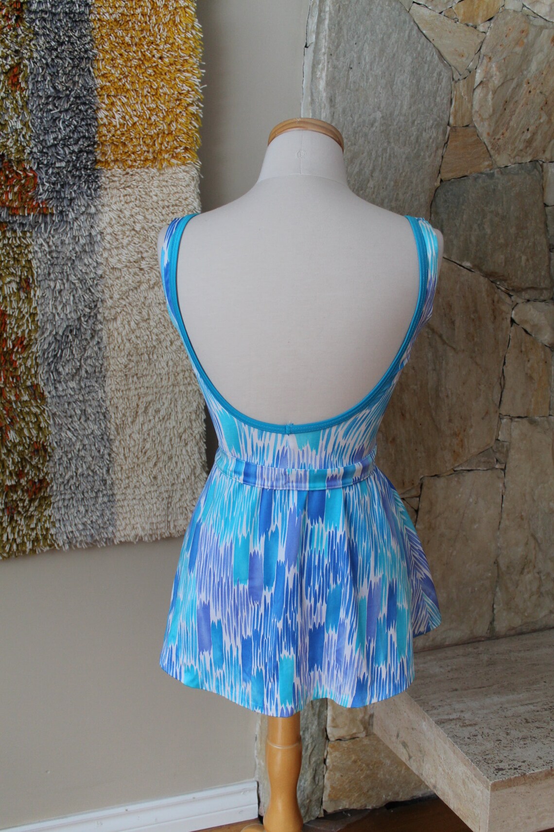 70s Vintage Swim Bathing Suit Blue Turquoise Violet Skirted - Etsy