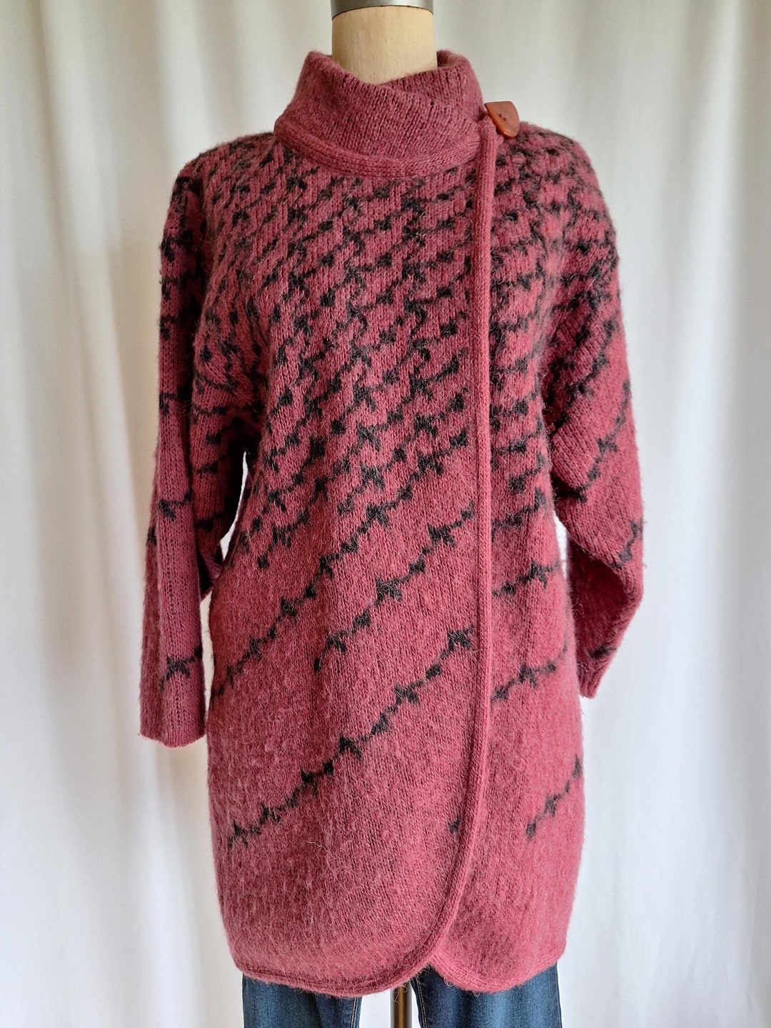 Alafoss Berry Red Icelandic Sweater Coat Small - Etsy
