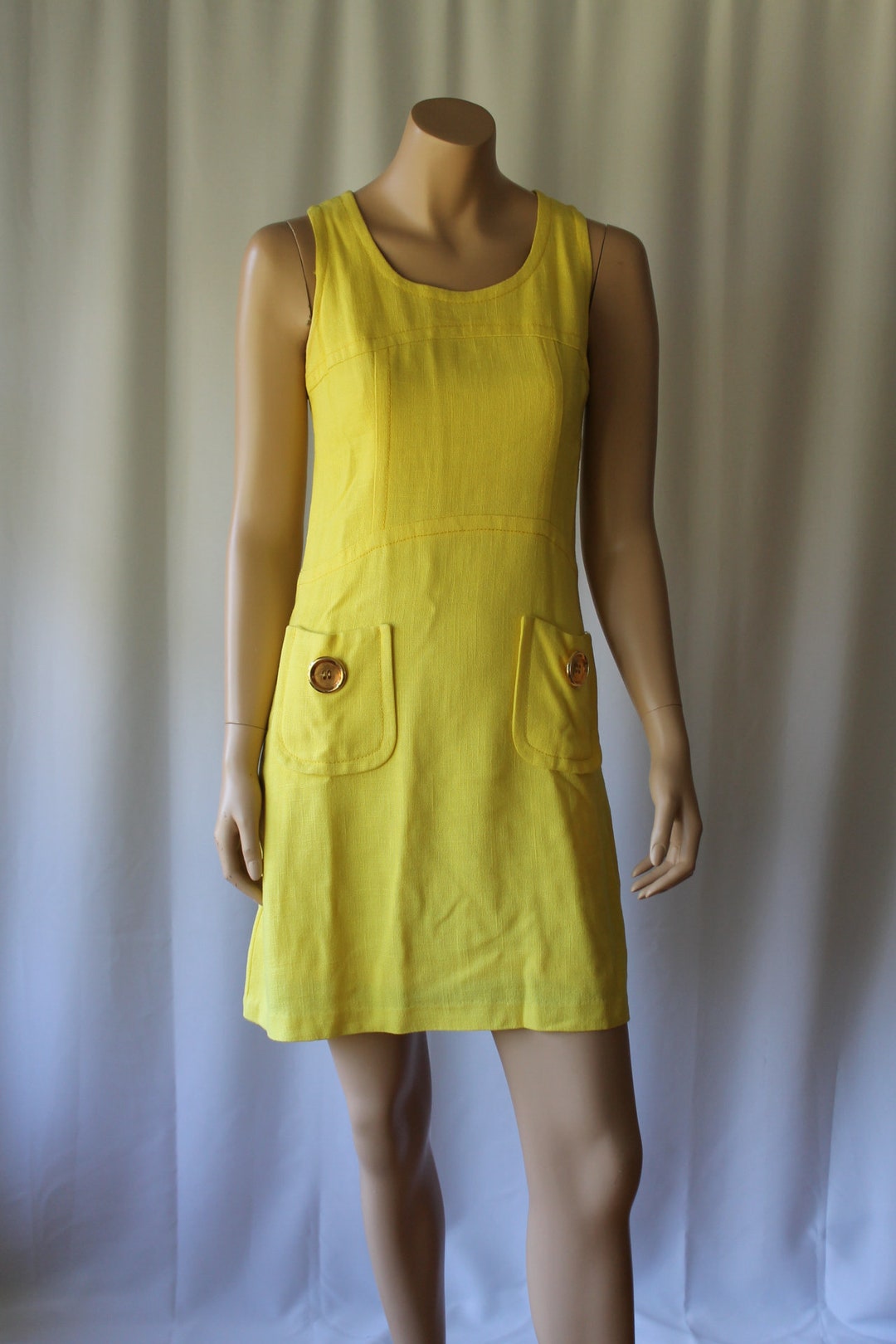 60s Linen Pinafore Mod Couture Wibor Modelle Jumper Dress, Canary ...