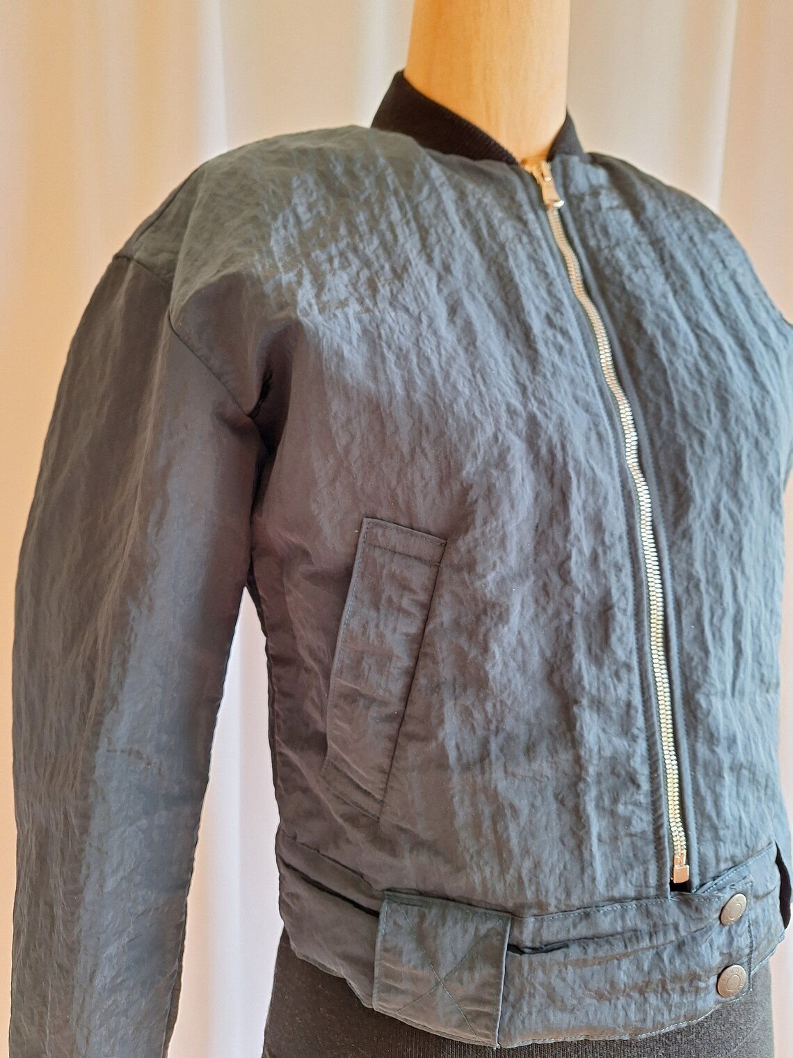 DEADSTOCK Teal Blue Crumpled Designer Bomber Jacket Minimalist Cropped ...