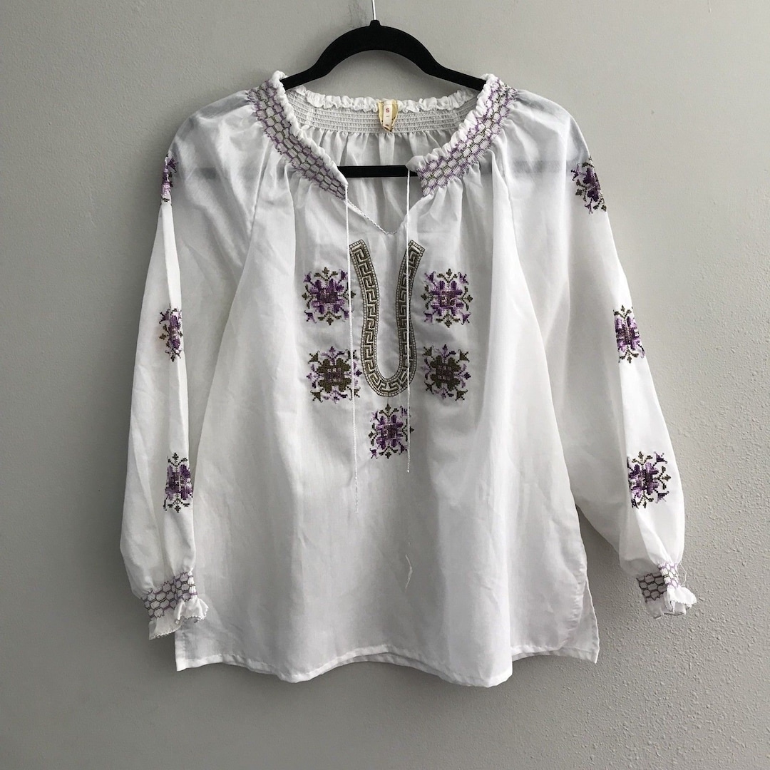 70s Greek Peasant Blouse Hungarian Hippie Bohemian Blouse - Small ...