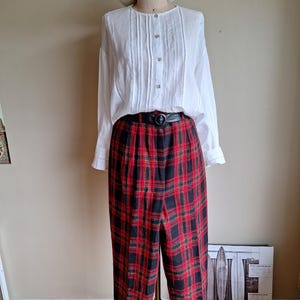 Vintage 1990s Tartan Pants Festive Plaid High Waisted Pleated Lined Red ...