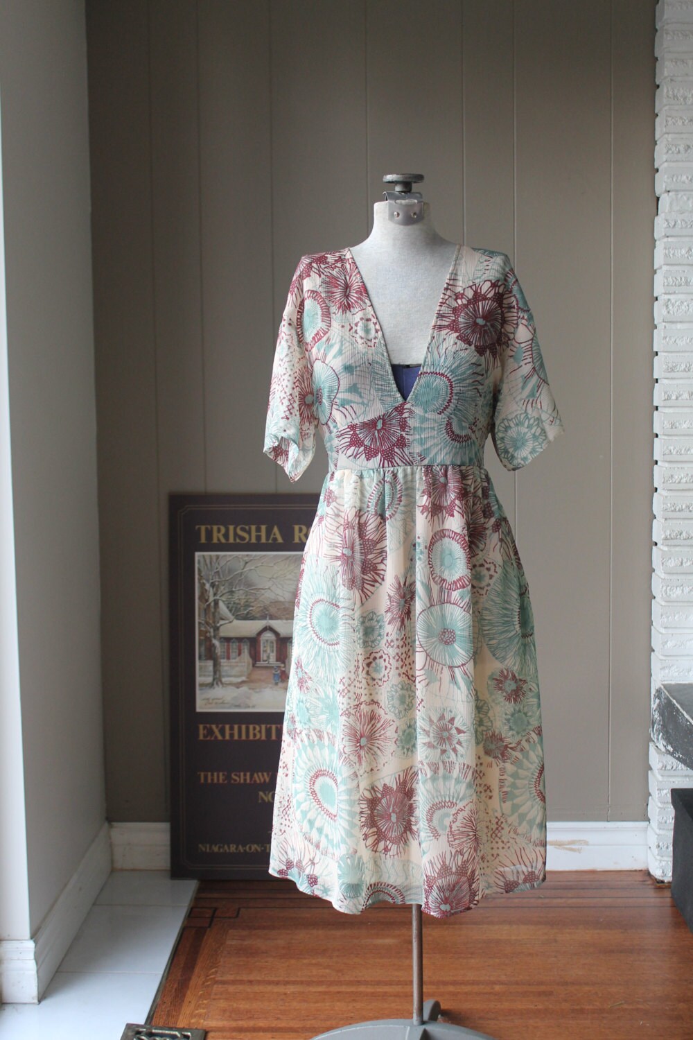 70s Style Mod Dress Floral Crinkle Chiffon dress Empire | Etsy