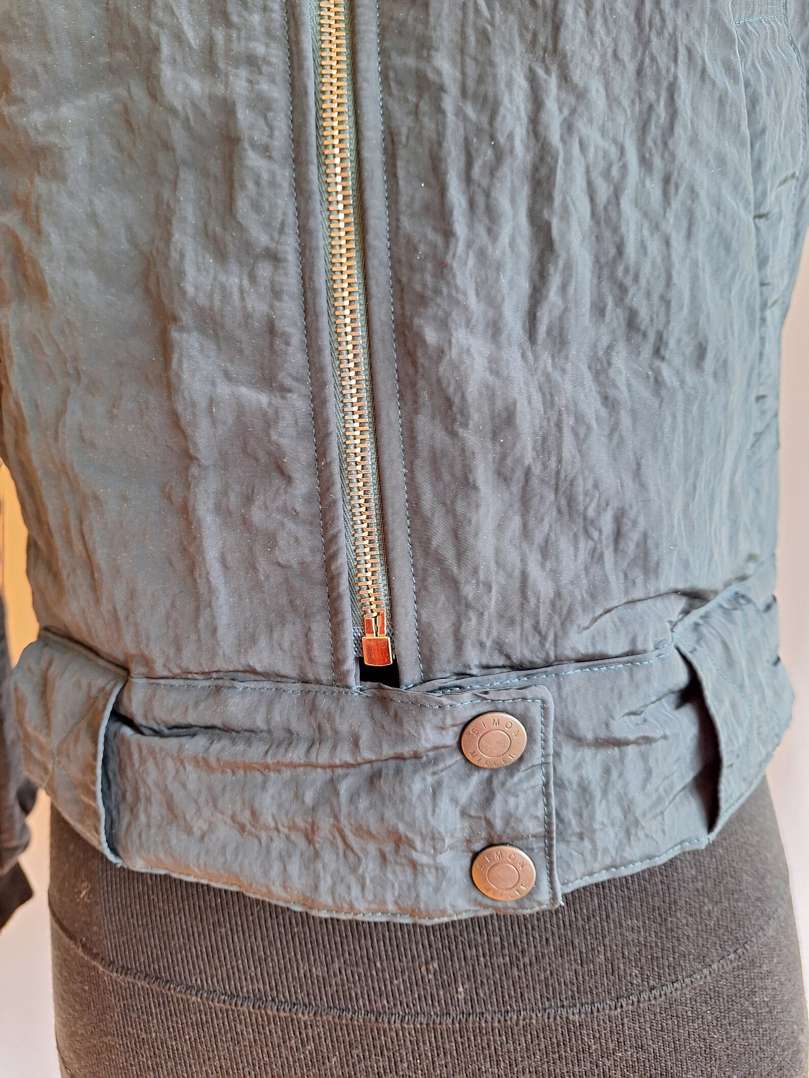 DEADSTOCK Teal Blue Crumpled Designer Bomber Jacket Minimalist Cropped ...