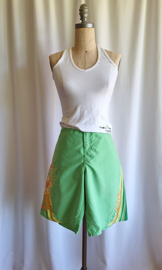 RARE 90s Roxy Quicksilver board shorts green embroide… - Gem