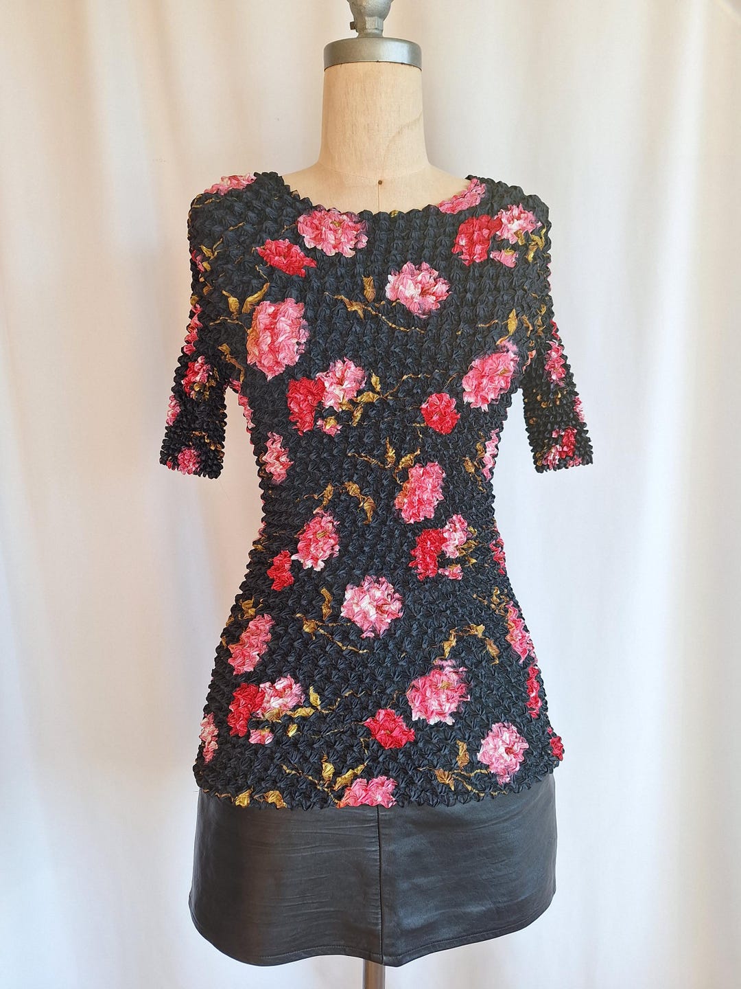 90s Goth Roses Popcorn Shirt Blouse Pullover Black Small Medium - Etsy