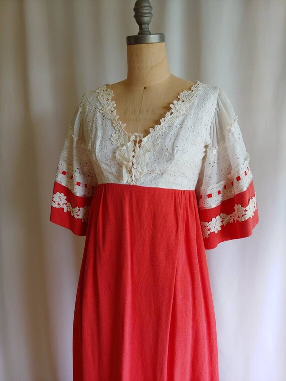60s broderie anglaise loom woven flax Gunne Sax style… - Gem