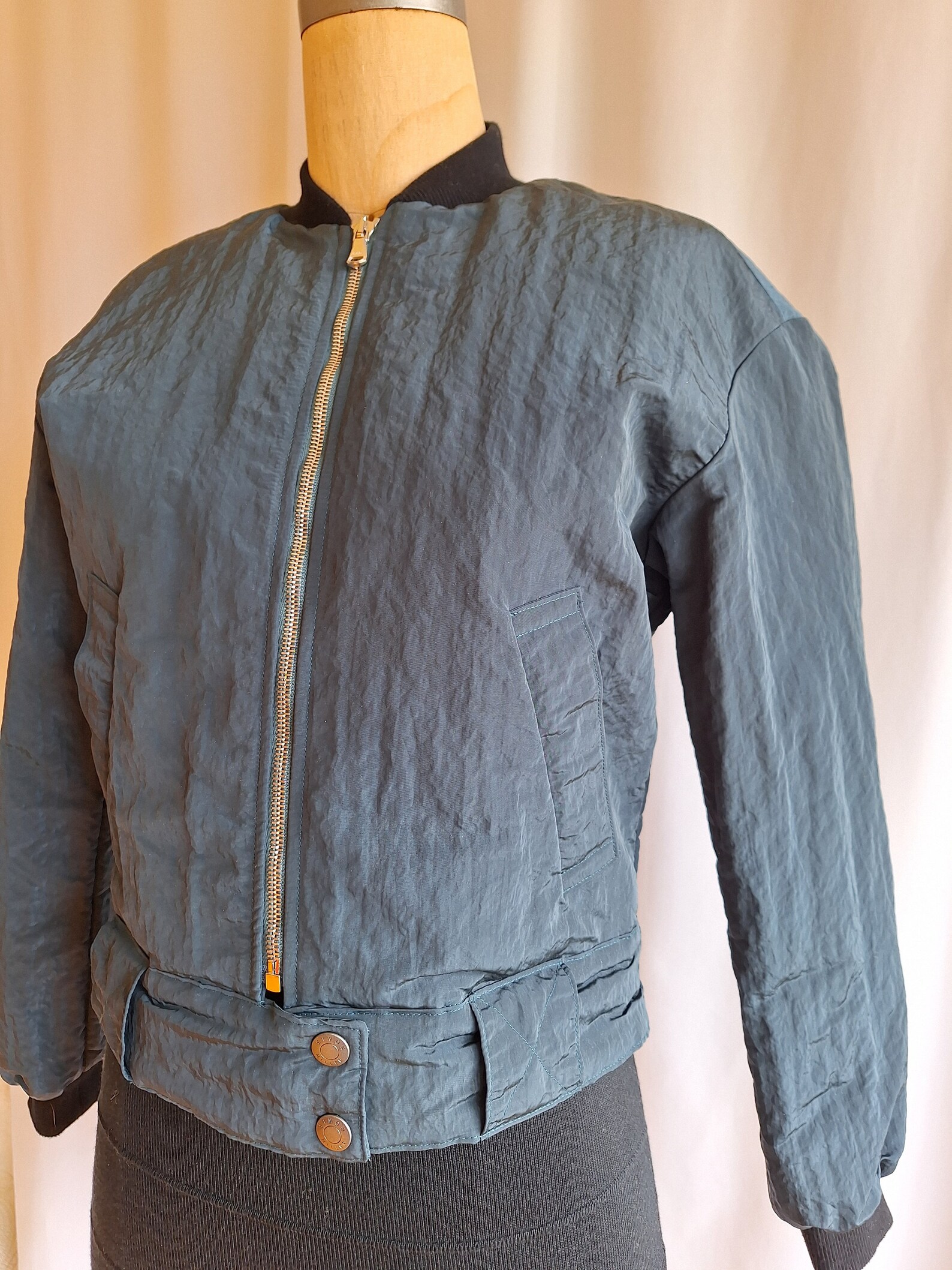DEADSTOCK Teal Blue Crumpled Designer Bomber Jacket Minimalist Cropped ...