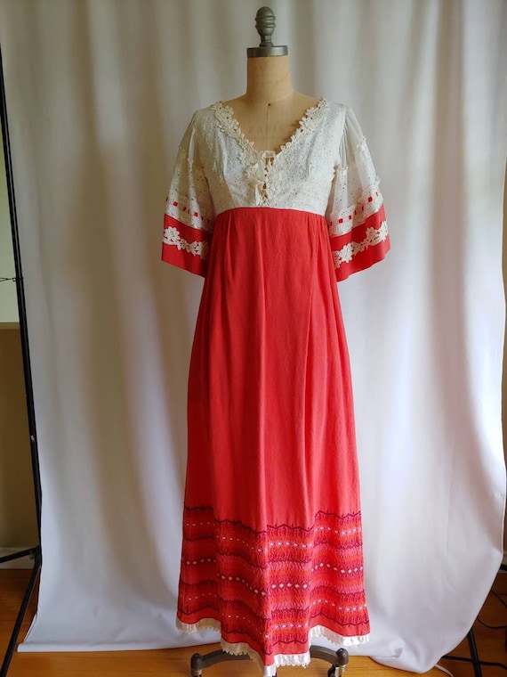 60s broderie anglaise loom woven flax Gunne Sax style… - Gem