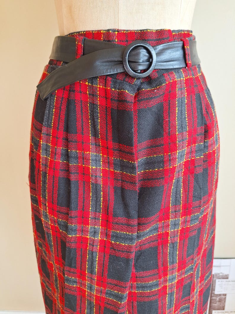 Vintage 1990s Tartan Pants Festive Plaid High Waisted Pleated Lined Red ...