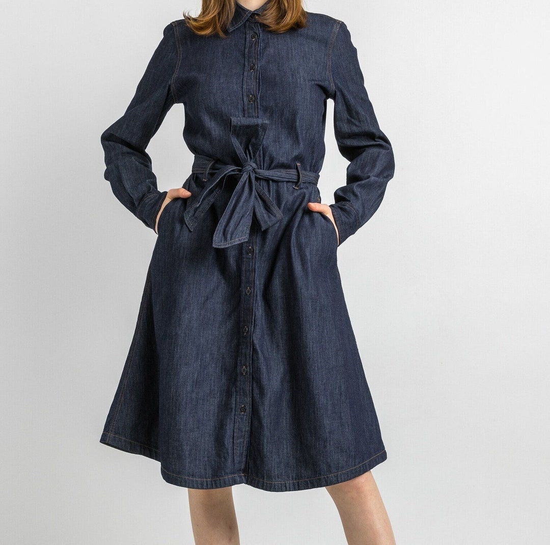 RALPH LAUREN Denim Dress Cotton Buttonup Shirtwaist Casual Knee Length ...