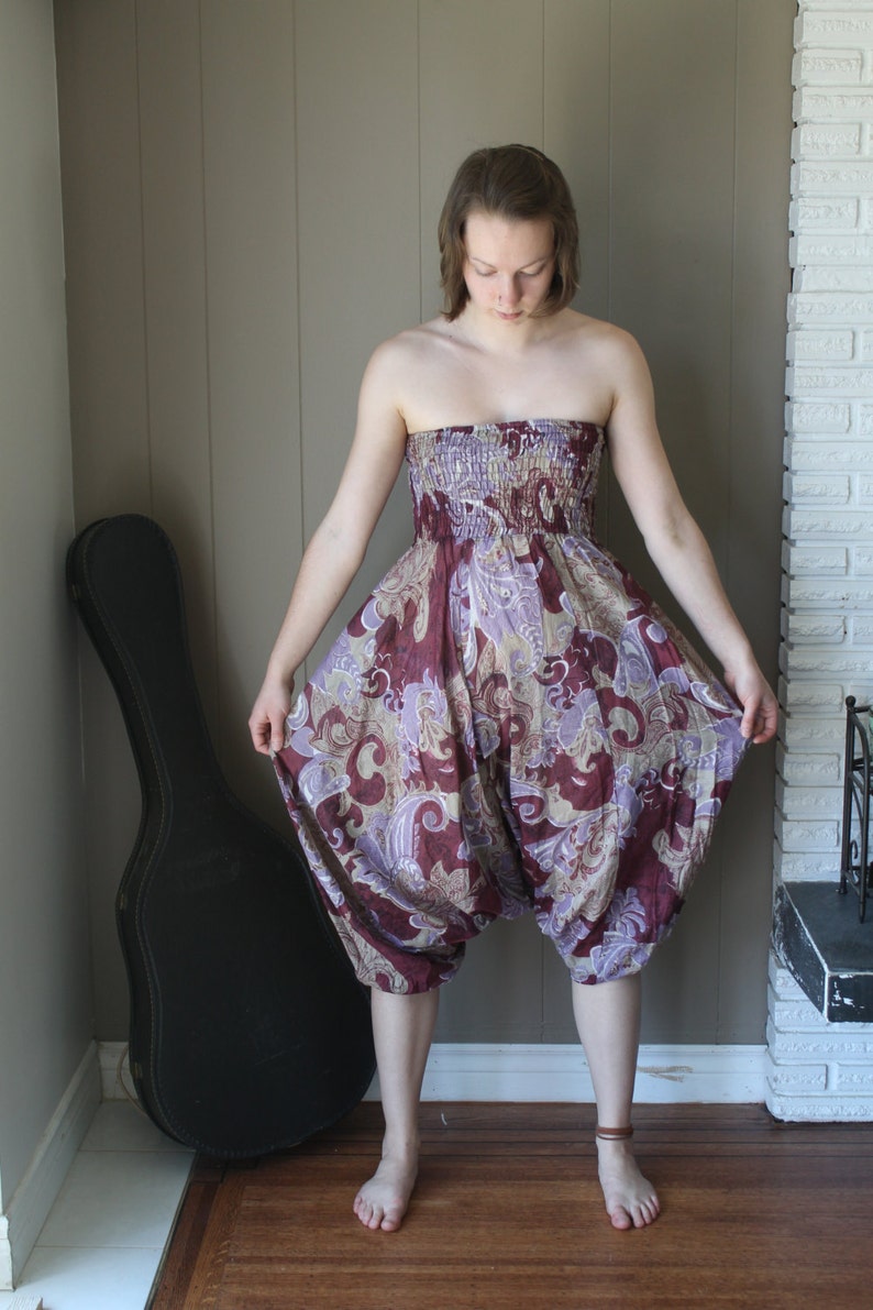 90s Baroque harem pant romper Sheer Strapless Romper Flowy | Etsy