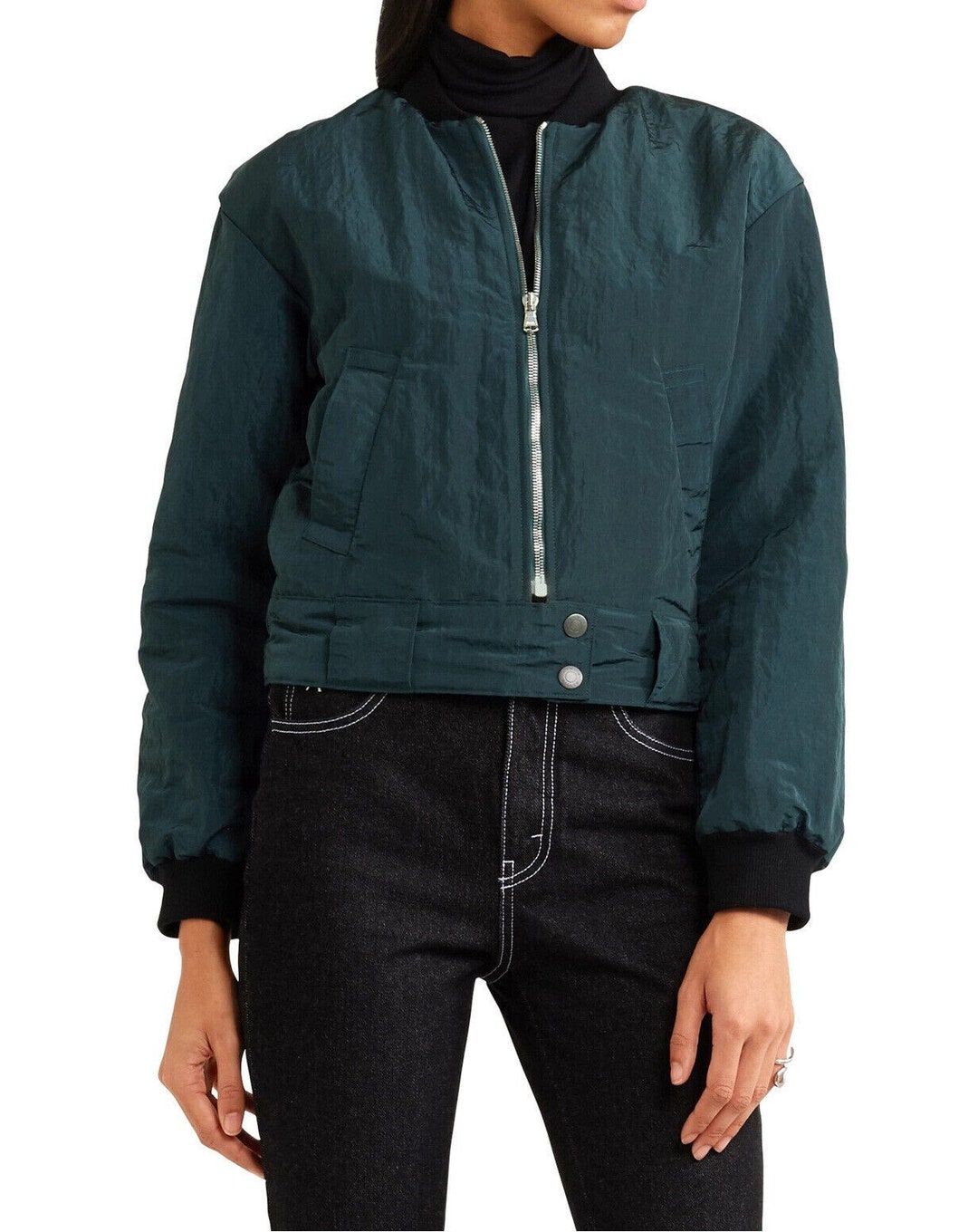 DEADSTOCK Teal Blue Crumpled Designer Bomber Jacket Minimalist Cropped ...